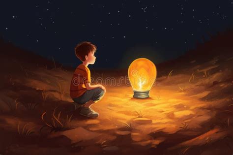 Clever Little Boy Bright Light Bulb Stock Illustrations 24 Clever