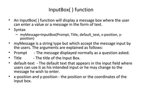 The Msg Box Function And The Messagebox Class Ppt