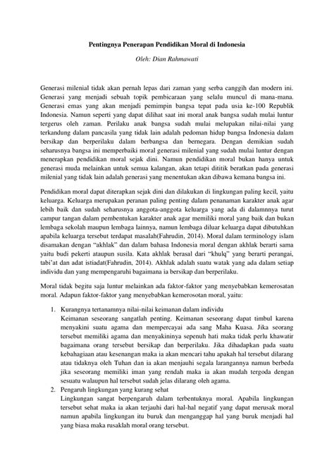 Pdf Pentingnya Penerapan Pendidikan Moral Di Indonesia