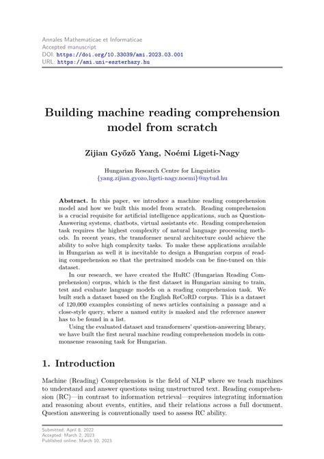 PDF Building Machine Reading Comprehension Model From Scratch