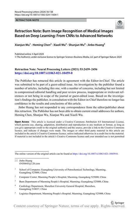 PDF Retraction Note Burn Image Recognition Of Medical Images Based On Deep Learning From