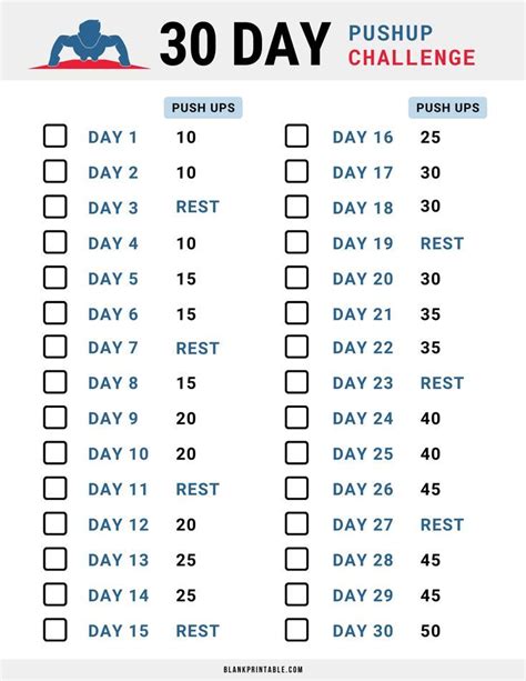 30 Day Pushup Challenge Chart