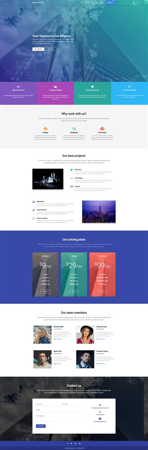 Material Landing Free Responsive HTML Bootstrap Landing Page Template