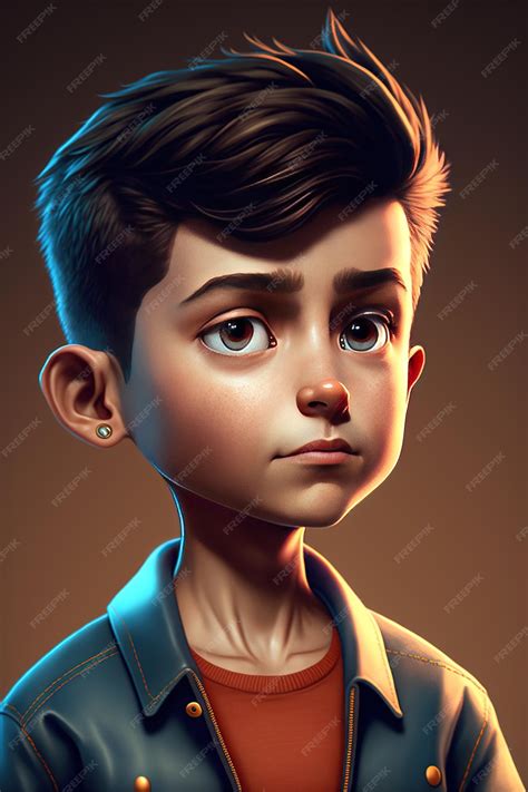 Portrait Of Caucasian Boy With Black Hair On Gray Background Created