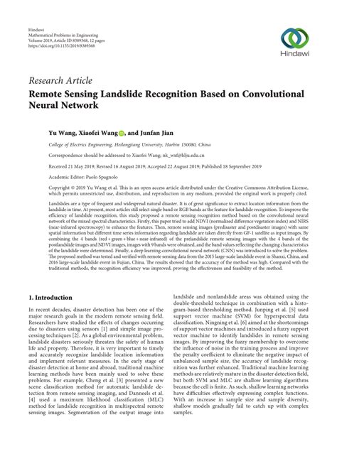 Pdf Remote Sensing Landslide Recognition Based On Convolutional