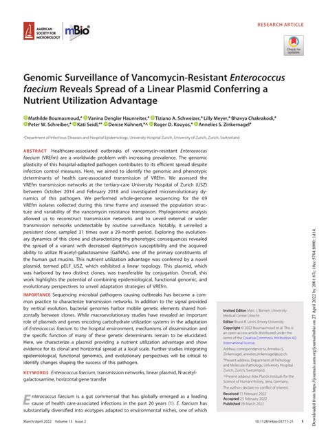 Pdf Genomic Surveillance Of Vancomycin Resistant Enterococcus Faecium