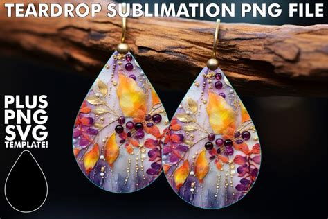 Glitter Flower Leaf D Teardrop Sublimation Design