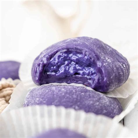 Soft And Chewy Ube Mochi With Creamy Filling