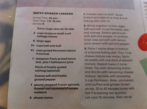 Matzo Spinach Lasagna Passover Style From Martha Stewart Passover
