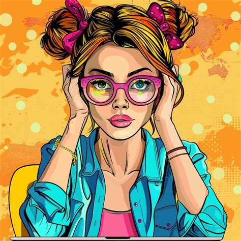 Premium Vector Beautiful Girl In Glasses Pop Art Retro Vector Illustration Comic Book Style