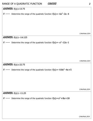 range of a quadratic function circuit 11 problems typed solutions