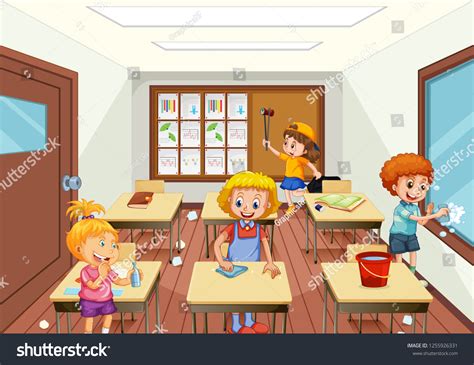 Group People Cleaning Classroom Illustration Stock Vector Royalty Free 1255926331 Shutterstock