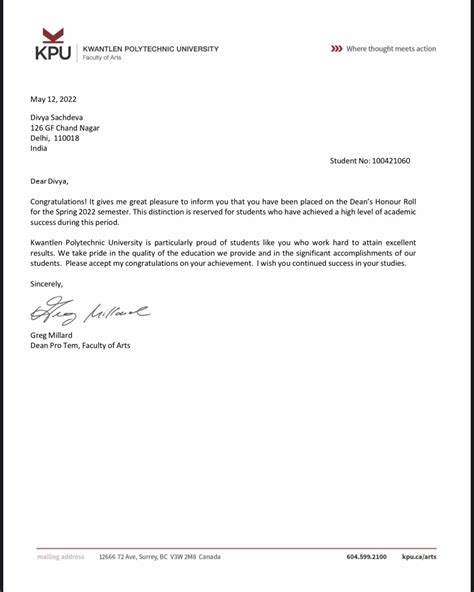 Im Thrilled And Honoured To Share That I Received The Deans Honour Roll For The Spring