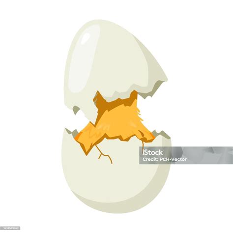 쉘 모자에 귀여운 병아리 부화 과정 계란 새에서 출생 단계의 벡터 그림입니다 흰색으로 분리된 만화 금이 간 계란 가금류에 대한