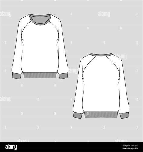 Fashion Crew Neck Raglan Sleeve Sweatshirt Technical Flat Sketch