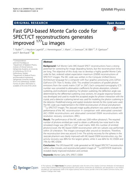 Pdf Fast Gpu Based Monte Carlo Code For Spect Ct Reconstructions