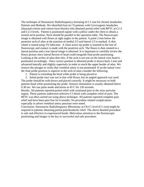 Pdf The Technique Of Stereotactic Radiofrequency Lesioning Of C1 Root