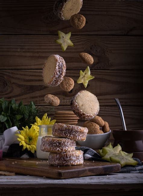 Beautiful Still Life With Yummy Falling Cookies Stock Photo Image Of Chocolate Pastry