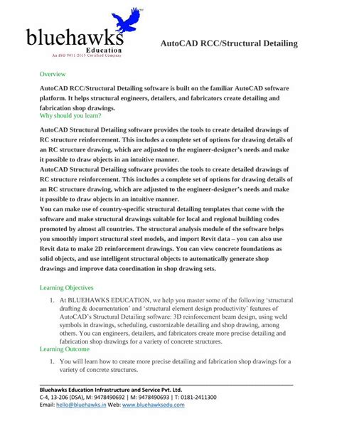 Pdf Autocad Rccstructural Detailing Bluehawks Education