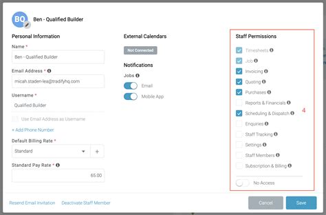 updating staff member permissions and details tradify help centre