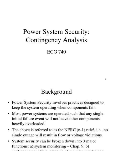 An Introduction To Power System Contingency Analysis Evaluating System Security Through The