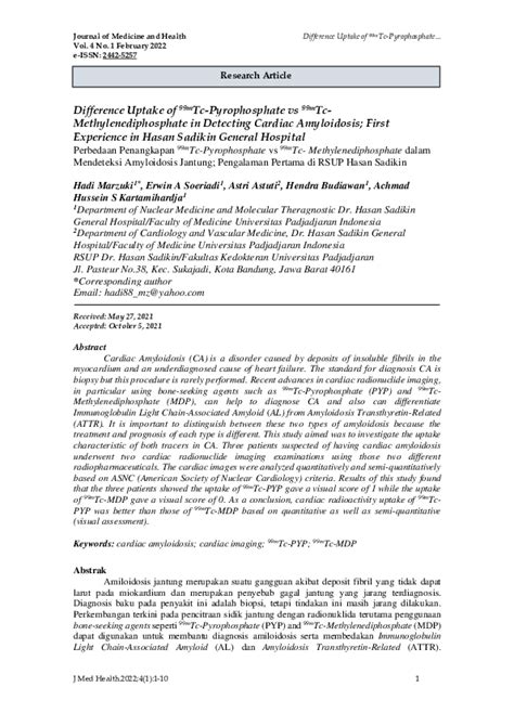 Pdf Difference Uptake Of 99mtc Pyrophosphate Vs 99mtc Methylenediphosphate In Detecting