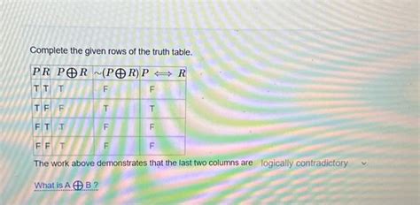 Solved Complete The Given Rows Of The Truth Table The Work Chegg Com