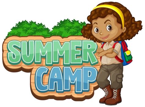 공원에서 귀여운 아이와 함께 여름 캠프를위한 글꼴 디자인 무료 벡터