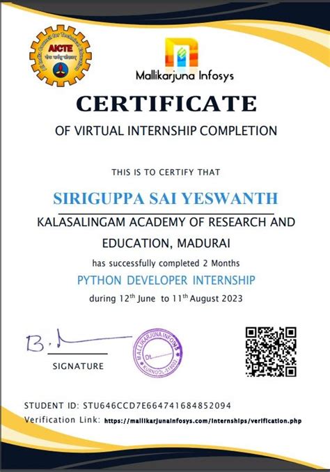 Sai Yeswanth On Linkedin Pythondeveloper Aicte Mallikarjuna