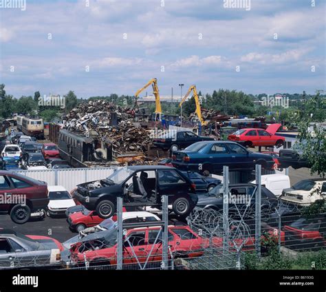 View Of A Scrap Metal Collection Point Car Chassis Pile Of Metal