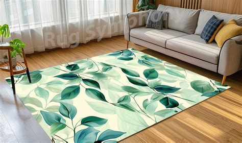 Light Green Sand Color Leaves Rug Green Leaf Rug Leaf Art Rug