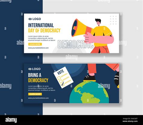 Democracy Day Horizontal Banner Flat Cartoon Hand Drawn Templates