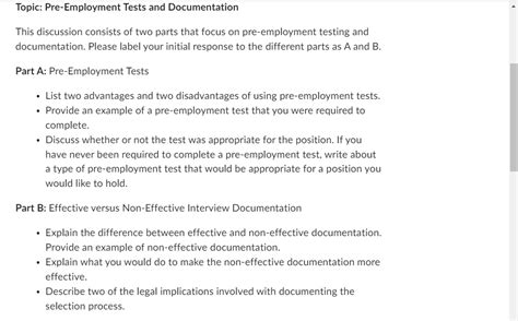 Solved Topic Pre Employment Tests And Documentation This
