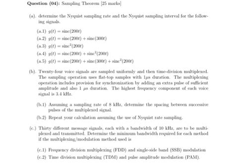 Solved Sampling Theorem Determine The Nyquist Sampling Rate
