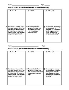 Adding Integers Homework By Christine Golebiewski TPT