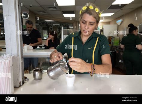 Miami Usa 27th Nov 2022 A Server Is Making Cuban Coffee At The