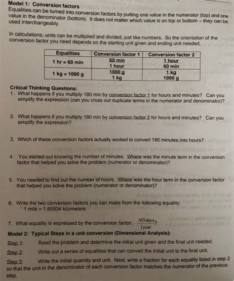Solved Model 1 Conversion Factors Equalities Can Be Turned