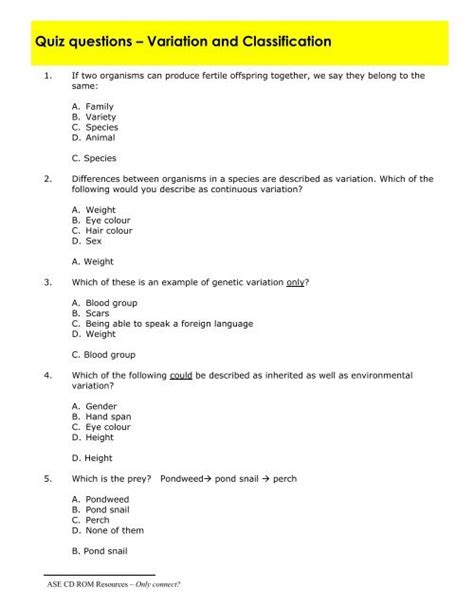 Quiz questions â Variation and Classification