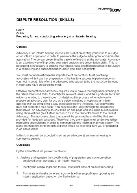 2425 Dis Ws07 Ce01 Guide DISPUTE RESOLUTION SKILLS Unit 7 Guide Preparing For And Conducting