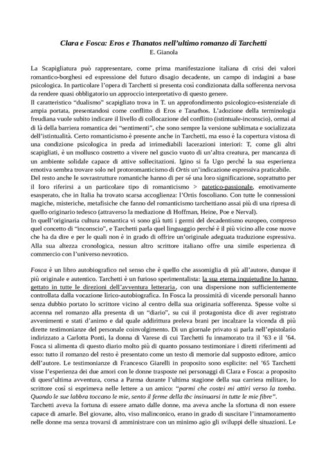 Clara E Fosca Eros E Thanatos Nellultimo Romanzo Di Tarchetti Docsity