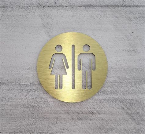 Restroom Door Sign Metal Unisex Bathroom Sign Gold All Gender