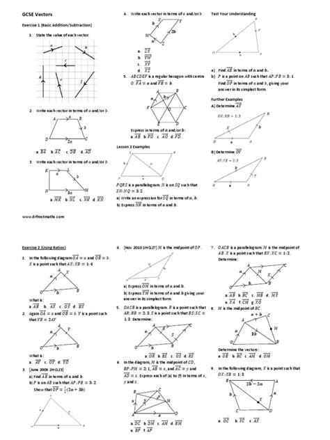 Gcse Vectors Test Your Understanding Pdf Euclidean Vector Geometry