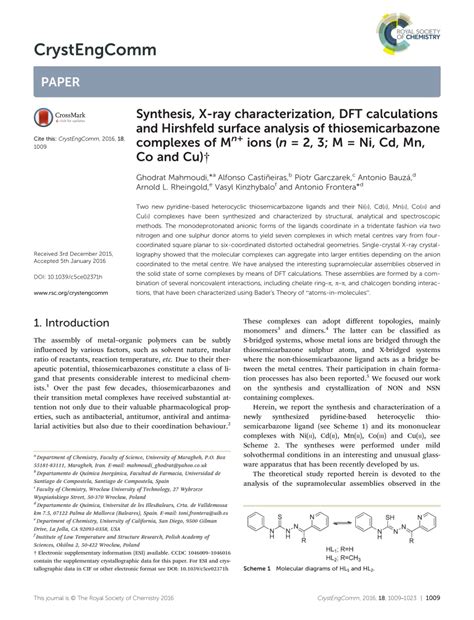 Pdf Synthesis X Ray Characterization Dft Calculations And Hirshfeld