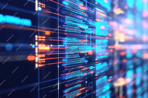 abstract digital code background blue and orange neon glows on a dark