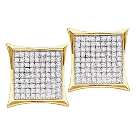 10k Yellow Gold Womens Round Diamond Square Kite Cluster Earrings 13