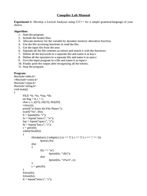 2 Lab Manual Compiler Design Pdf Parsing Theoretical Computer