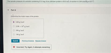 Solved The Osmotic Pressure Of A Solution Containing Mg Chegg