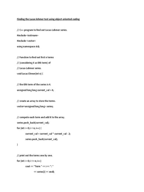 finding the lucas lehmer test using object pdf computer science