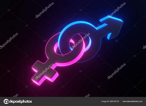 Male Female Symbols Joined Together Bright Glowing Futuristic Blue Neon