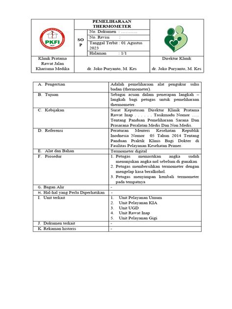 Sop Pemeliharaan Thermometer Pdf